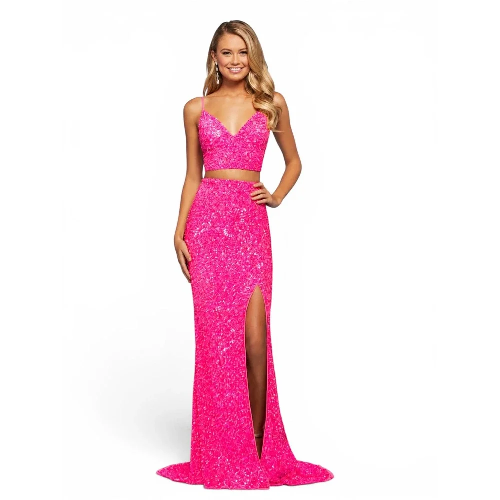 Sherri Hill | Dresses | Sherri Hill 53448 Neon Pink Sequin Two Piece ...